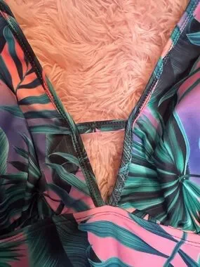 SHEIN | Swim | Shein Pink Green Tropical Palm Onepiece Swimsuit Nwot ...
